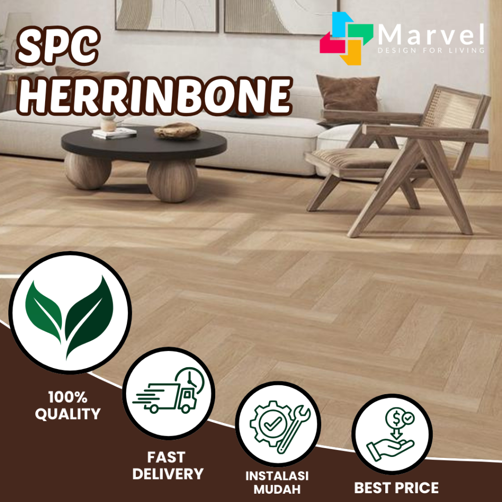 Jual [PROMO] Lantai SPC MARVEL HERITAGE HERRINGBONE Flooring Motif Kayu ...