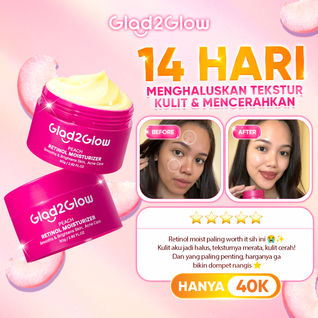 Jual Glad2Glow Peach Retinol Moisturizer G2G Pelembab Wajah Night Krim ...