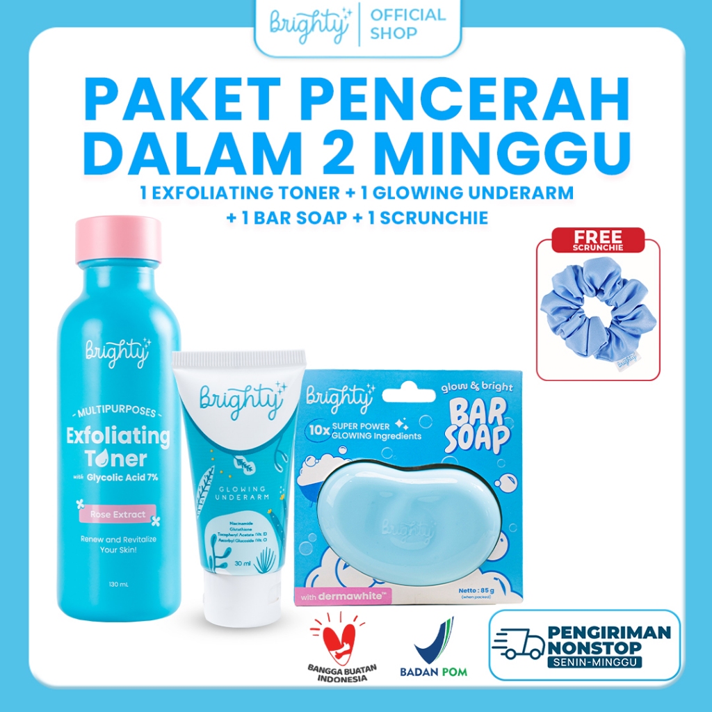 Jual Brighty Multipurpose Exfoliating Toner X Glowing Underarm X low & Bright Bar Soap Pencerah ...