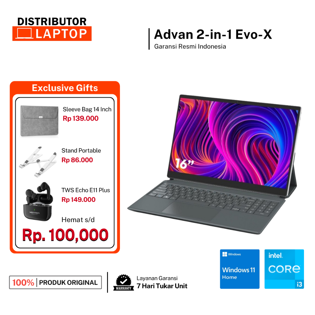 Jual Laptop Advan 2in1 Evo-X i3-1215U 12GB/512GB 16" 2.5K IPS Win11 ...