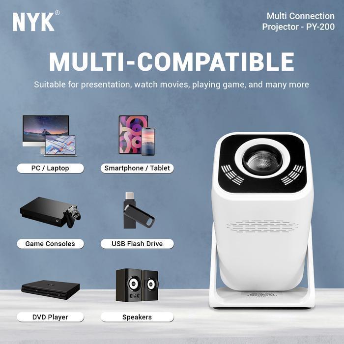 Jual NYK PY-200 Mini Smart Android Projector | Full HD 1080P | WiFi6 ...
