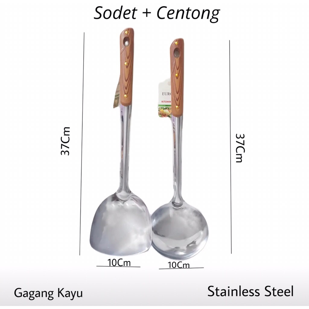 Jual sendok goreng 37 cm sutil sodet stainles steel gagang kayu sendok ...