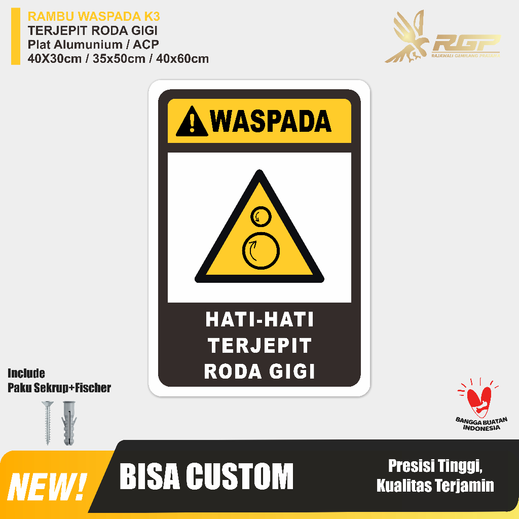 Jual Rambu K3 Waspada Hati Hati Terjepit Roda Gigi - Plat Alumunium ...