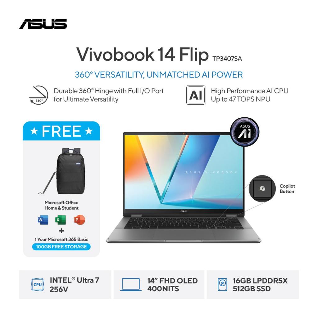 Jual Laptop ASUS Vivobook 14 Flip | TP3407SA-OLED7151M | Intel Core ...