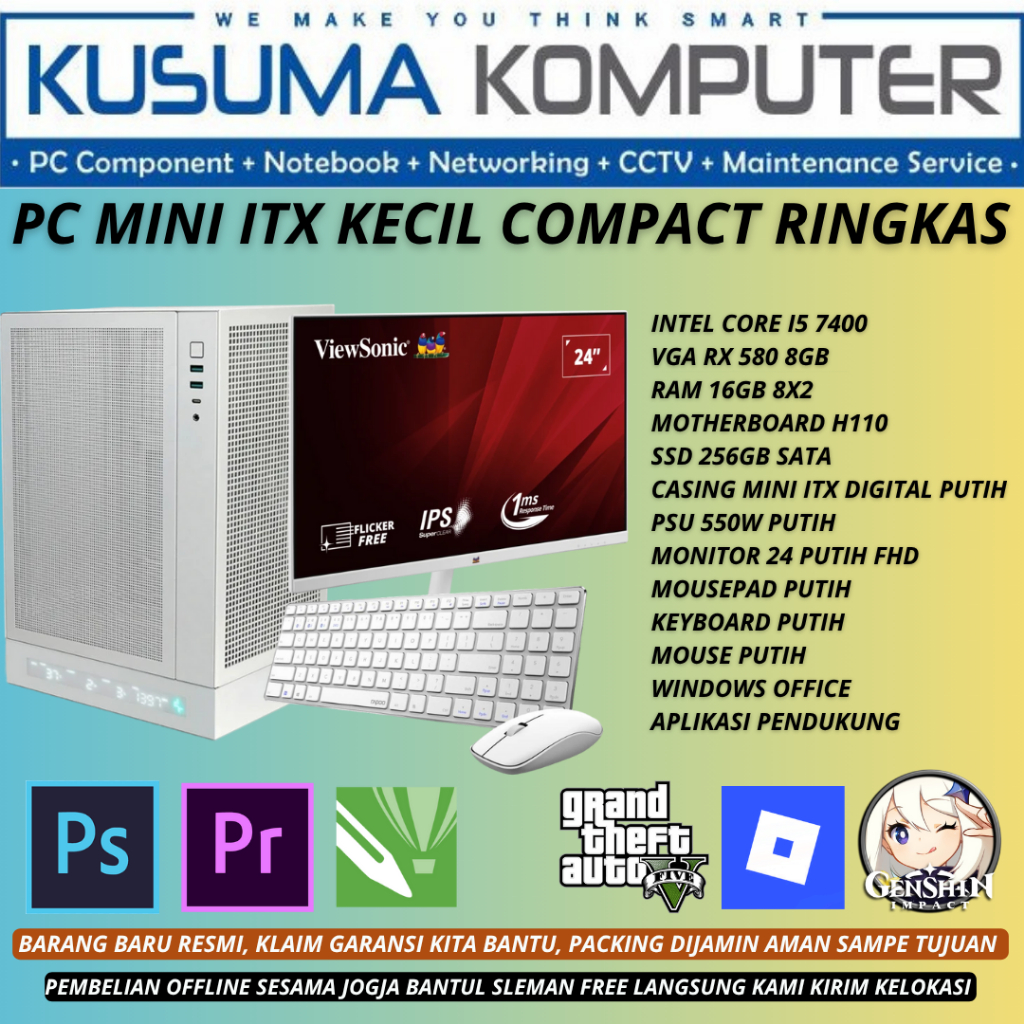 Jual PC Gaming Mini ITX Pc Kecil Compact intel Core i5 7400 RX 580 RAM ...