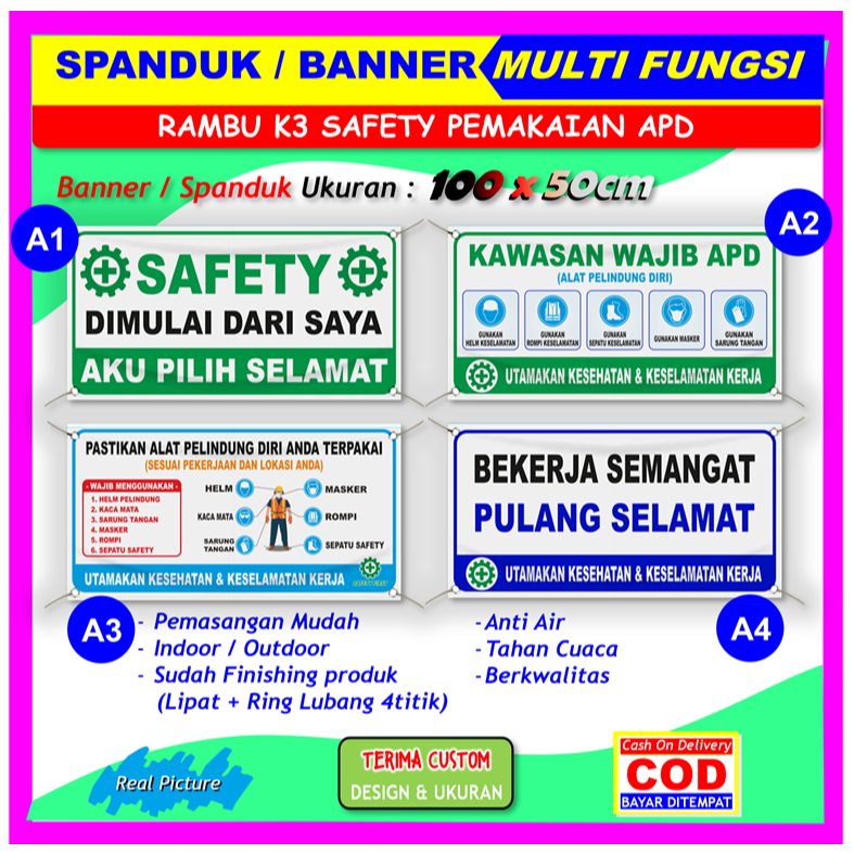 Jual BANNER SPANDUK pakai APD alat pelindung diri rambu K3 safety ...