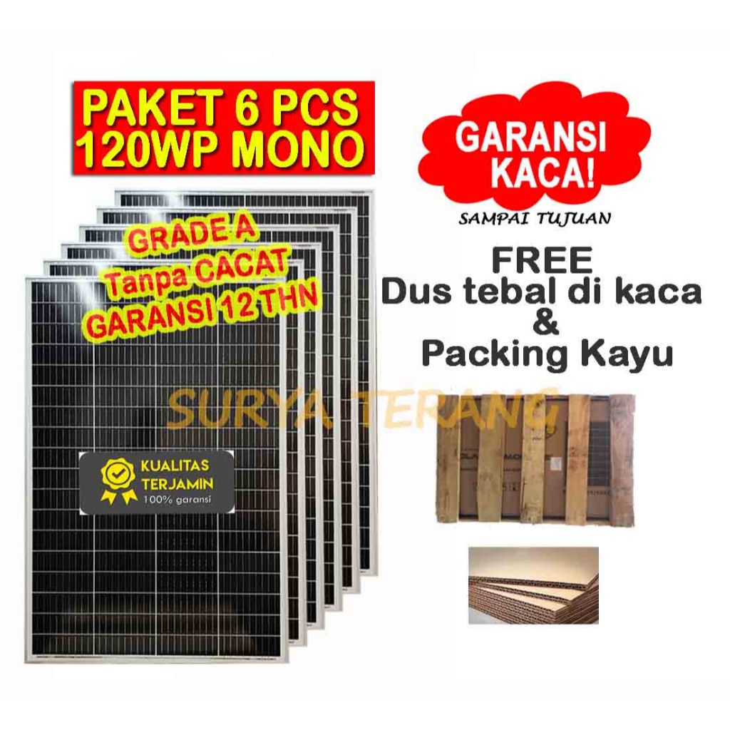 Jual Paket 6pcs Solar Panel Surya Solar Cell 120wp Mono FREE Packing ...