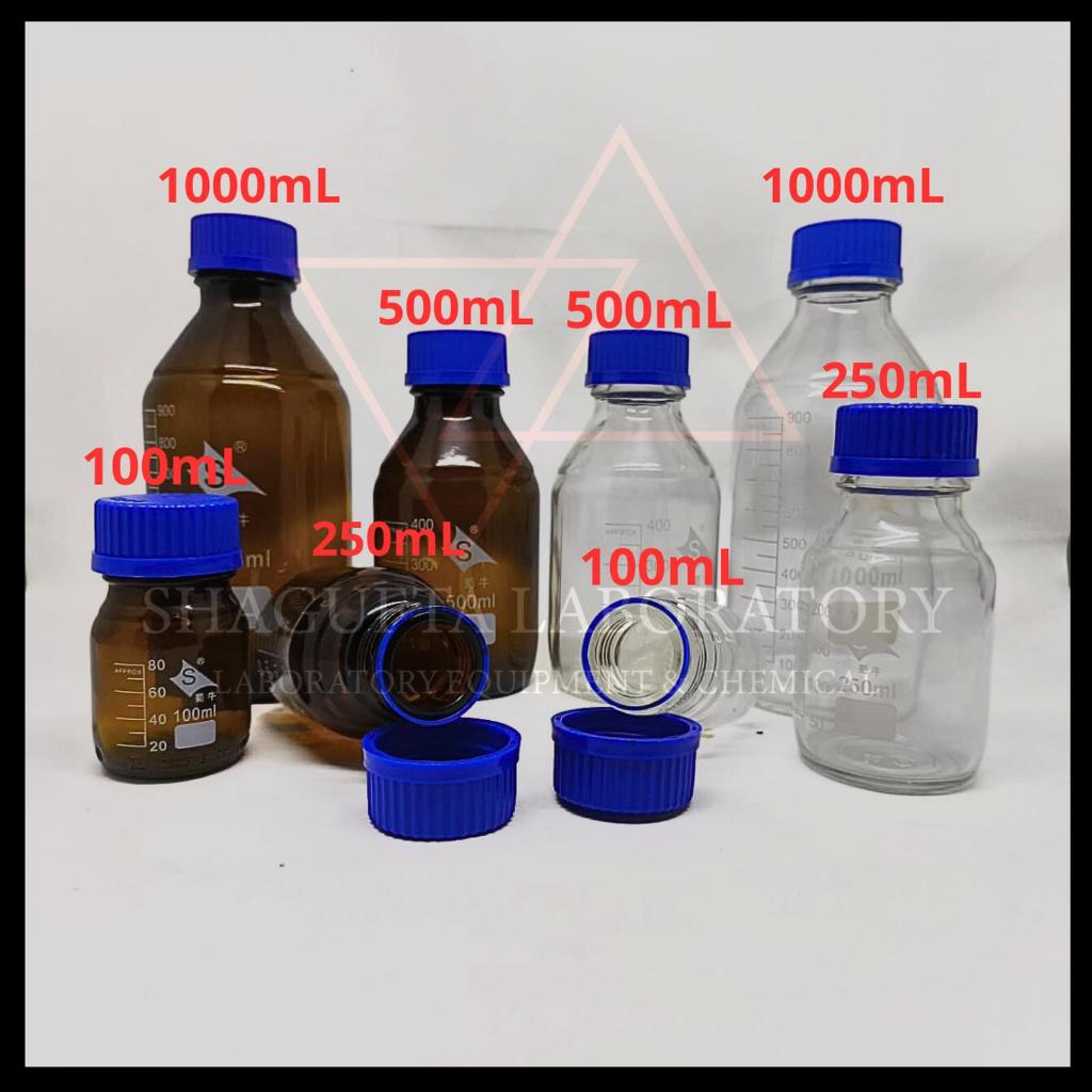 Jual Botol Reagen Kaca Laboratorium Tutup Ulir Biru / Reagent Bottle ...