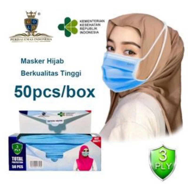 Jual Hijab Biru 3 Ply Isi 50 PCS/Box – Masker Hijab Medis, Nyaman ...