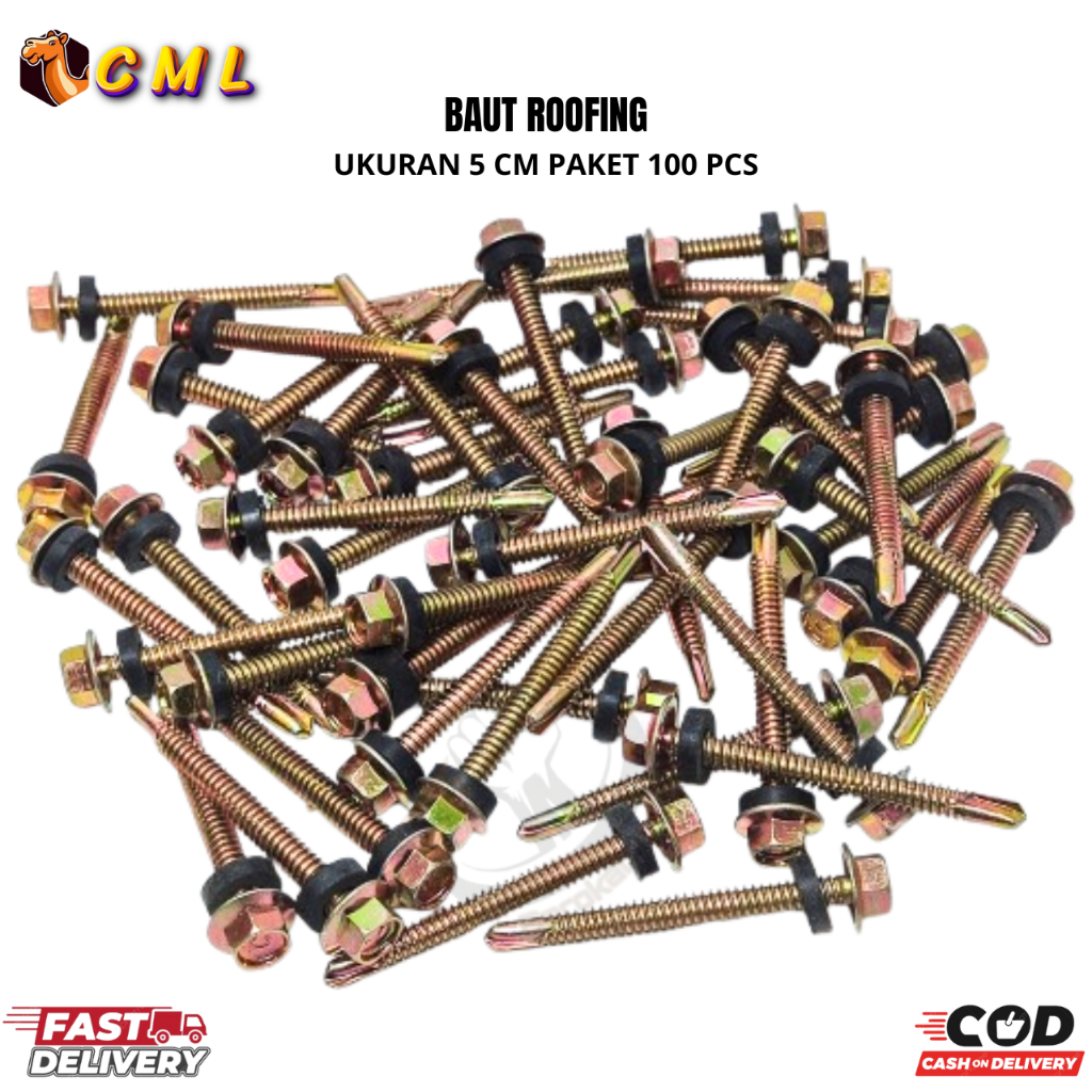 Jual 12x50 Baut Roofing 5cm 1 Bungkus isi 100pcs / Skrup Roofing 12x50 ...