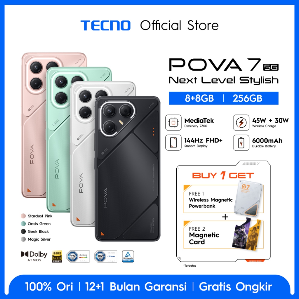 Jual TECNO POVA 7 5G 8+8GB*/256GB, 6000 mAh, Mediatek D7300 Ultimate ...