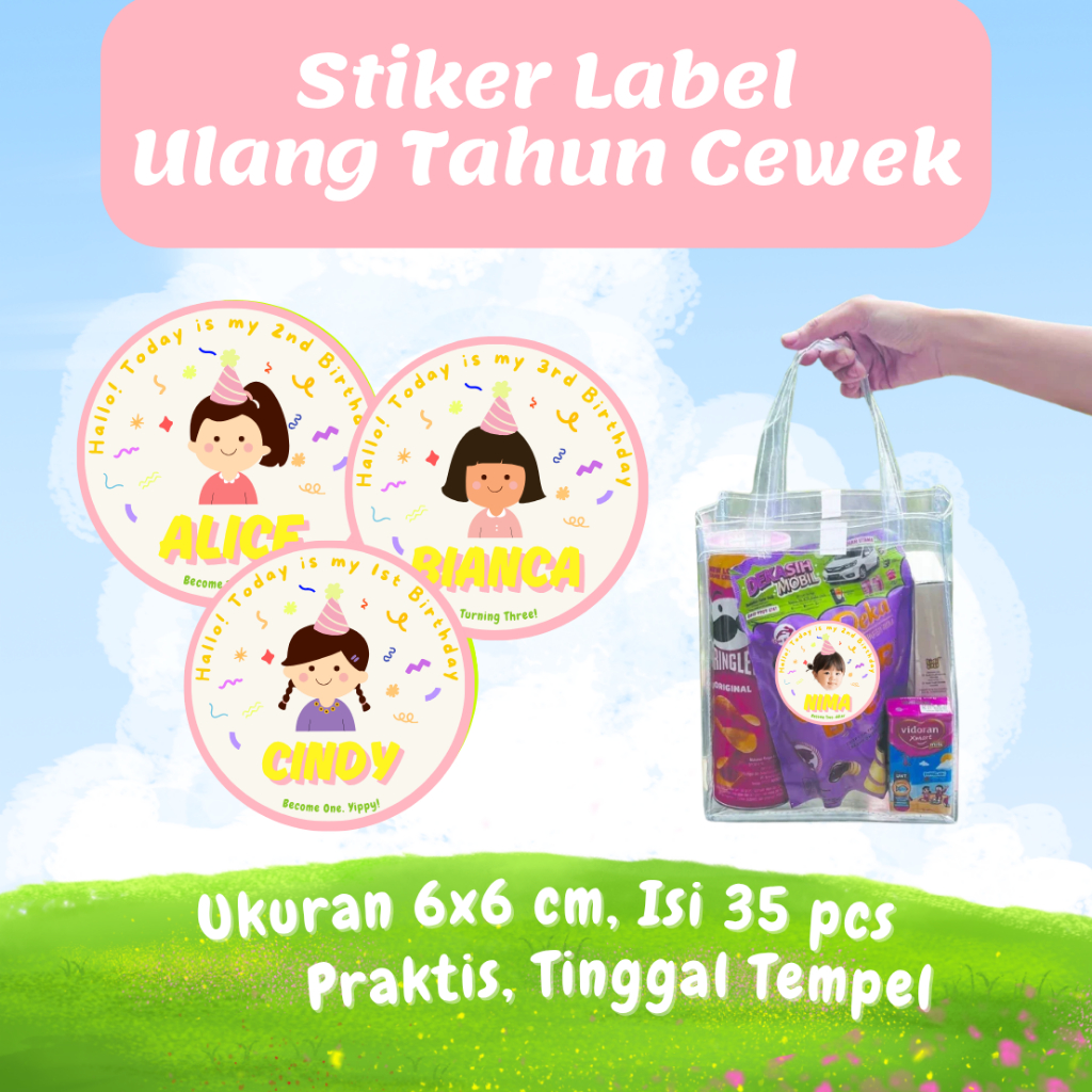 Jual [25 pcs] Stiker Label Ulang Tahun Pesta Ultah Anak Cewek untuk ...