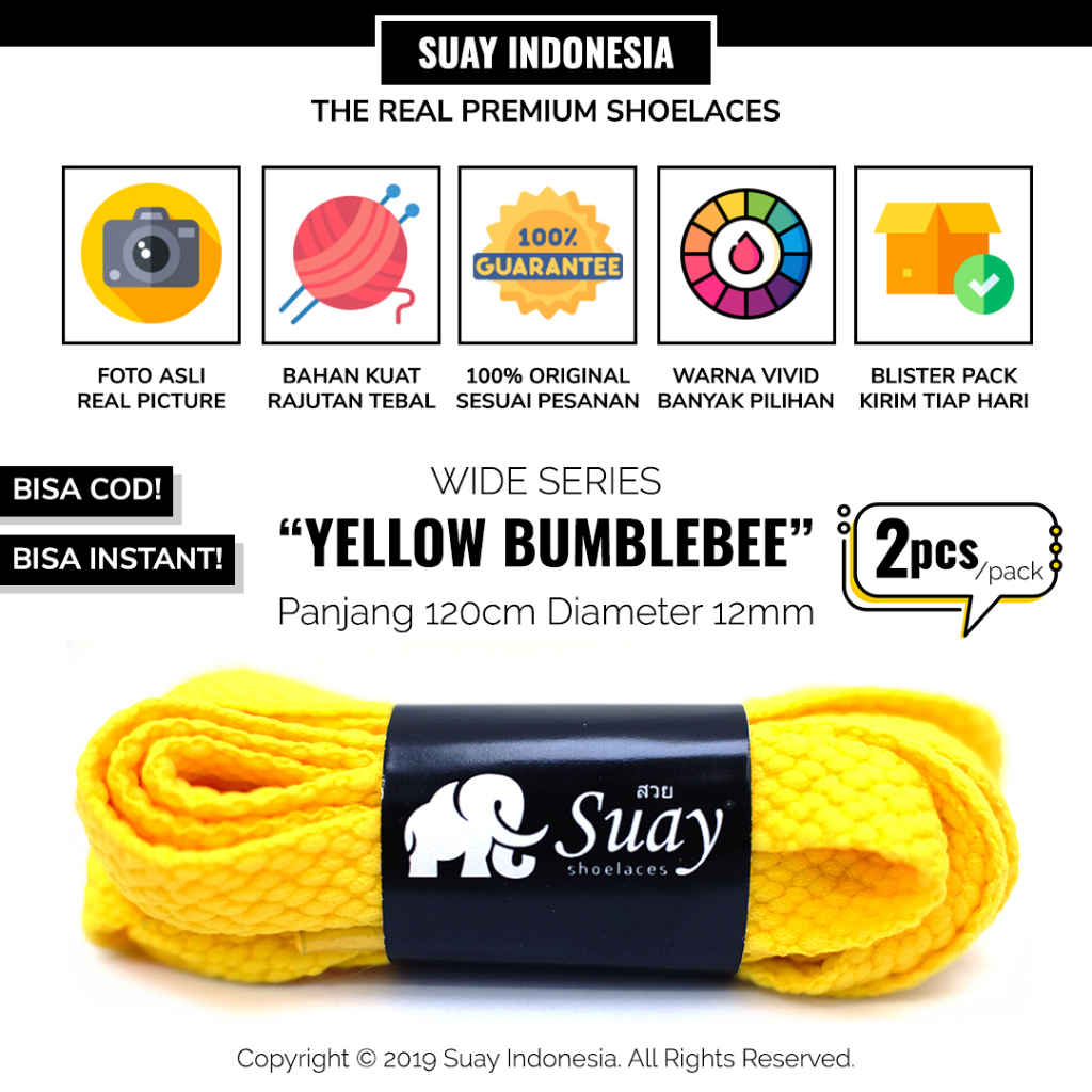 Jual SUAY Tali Sepatu Gepeng Lebar Warna Kuning Lebah - Panjang 120cm ...