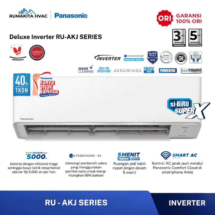 Jual AC Split Panasonic Deluxe Inverter RU Series Nanoe X 1.5 PK ...