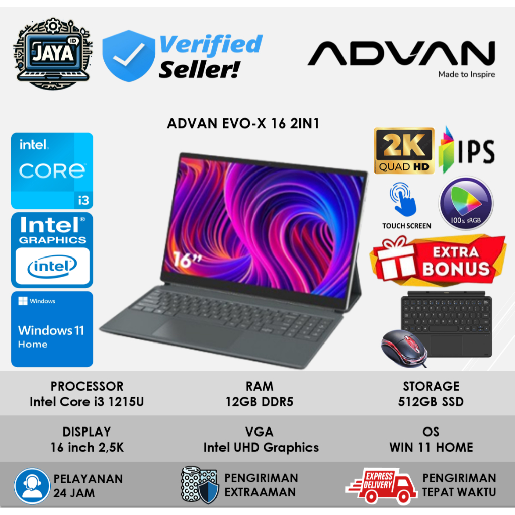 Jual [FREE STYLUS PEN +KEYBOARD] Advan Evo-X 16 2in1 Intel i3-1215U ...
