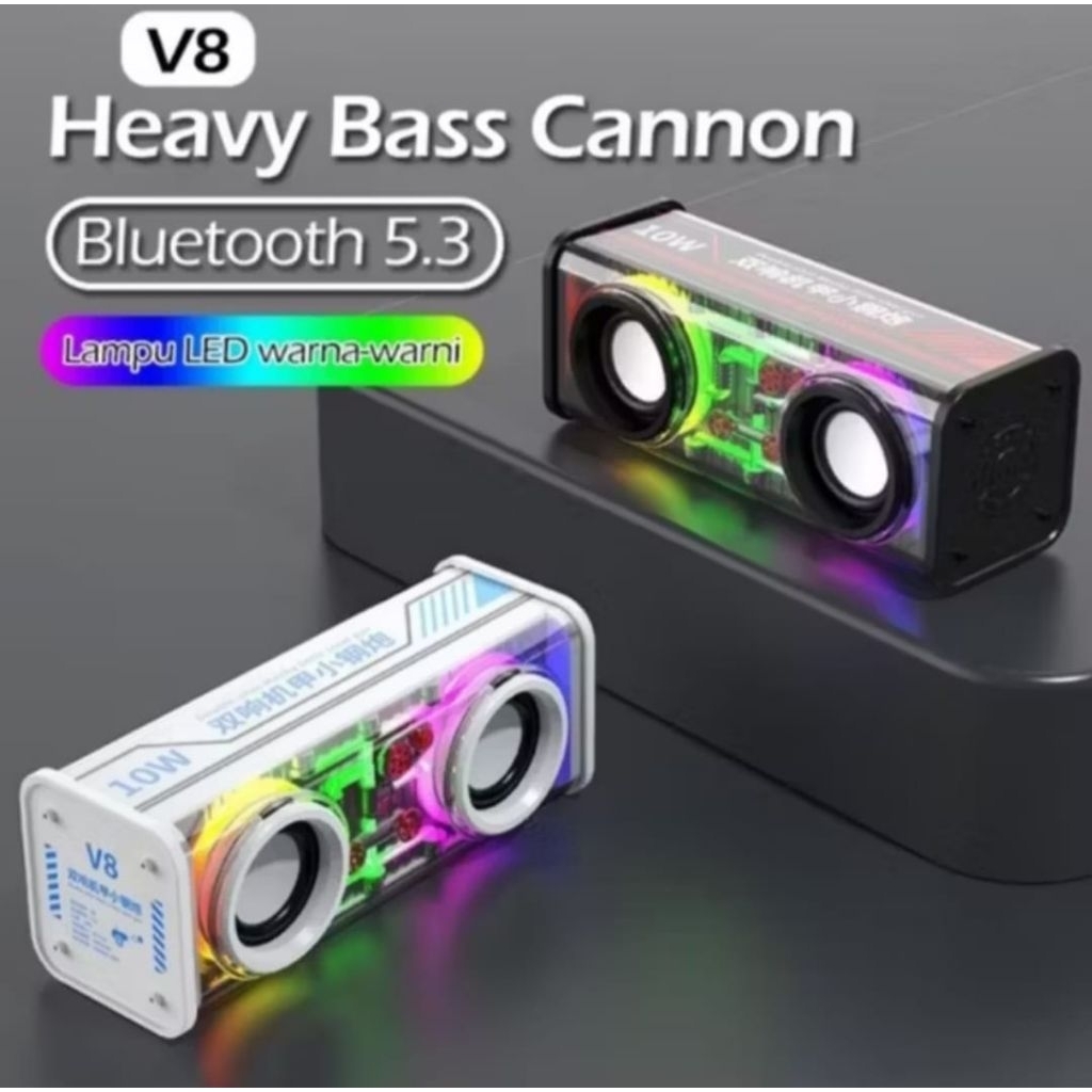 Jual Speaker bluetooth v8 super bass portable transparan full color ...