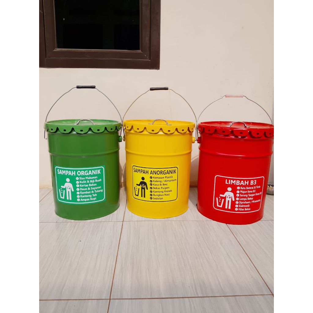 Jual 1 SET ISI 3 EMBER TONG SAMPAH KALENG 25 LITER FULL WARNA | Shopee ...