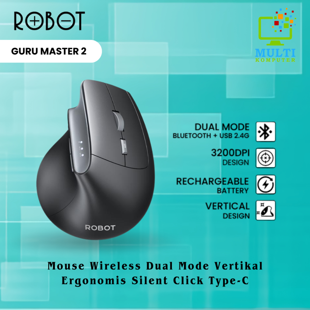 Jual ROBOT Mouse Guru Master Vertikal Ergonomis Silent Click Type-C / 2 ...