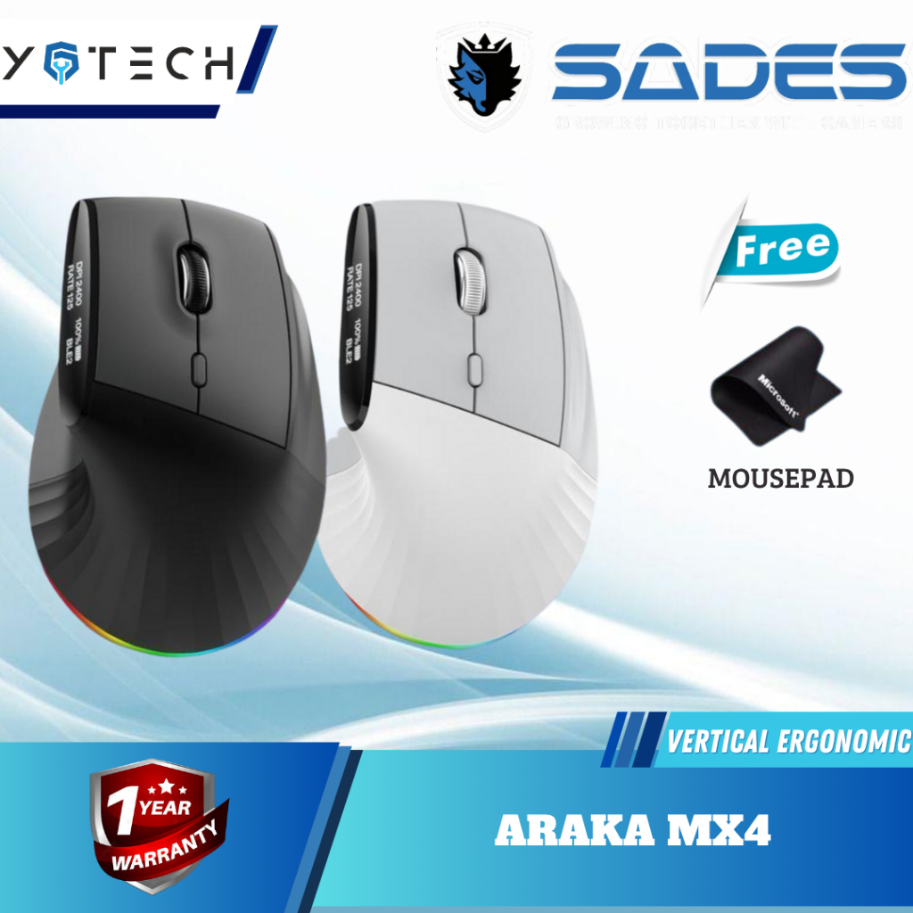 Jual Sades Ryunix Araka MX4 / MX-4 Wireless Mouse Office Vertical ...