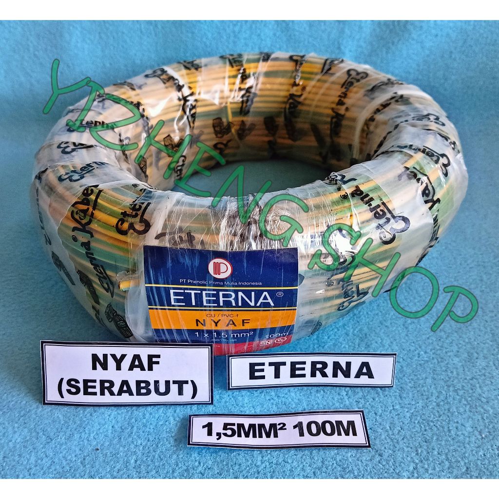 Jual KABEL NYAF (SERABUT) 1,5MM² ETERNA KUNING/HIJAU 1 ROLL (100M ...