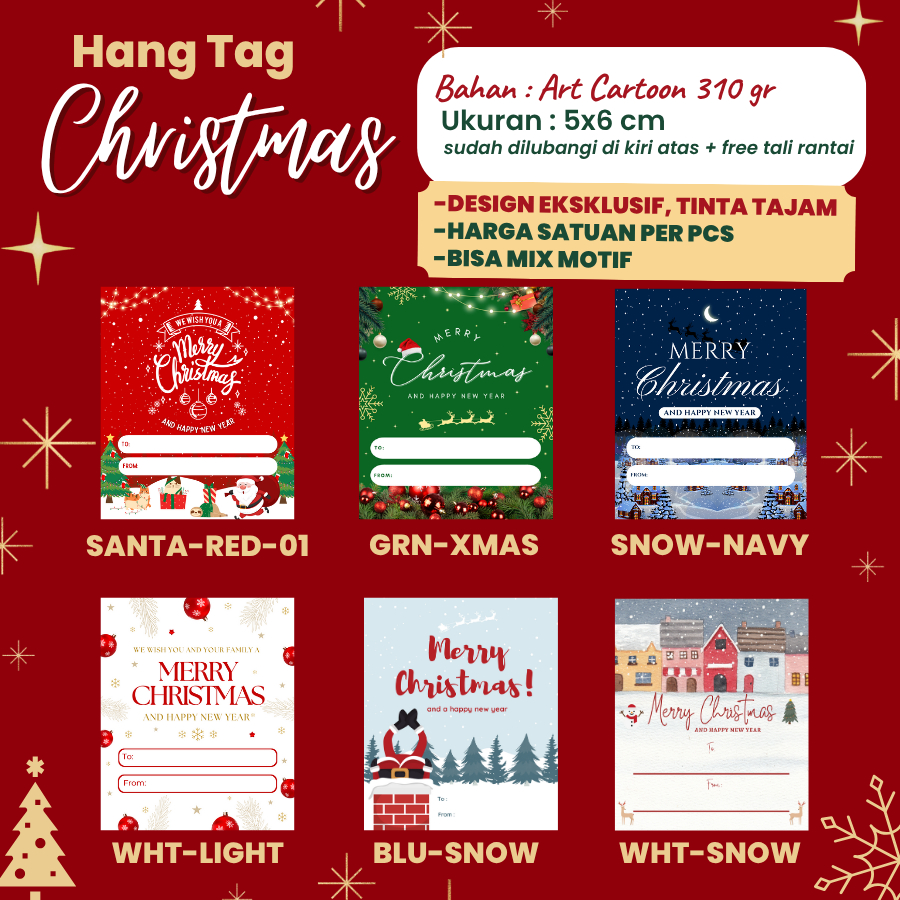 Jual Hangtag Natal 5x6 cm Hang Tag Label Merry Christmas Art Carton ...