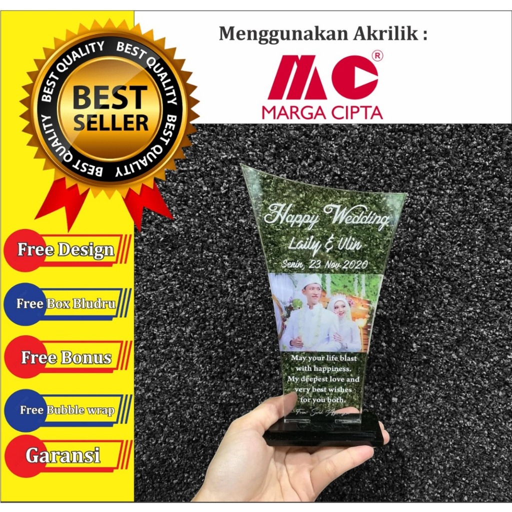 Jual Plakat Akrilik Custom Wedingb tropy, piala perniukahan Tebal 5mm ...