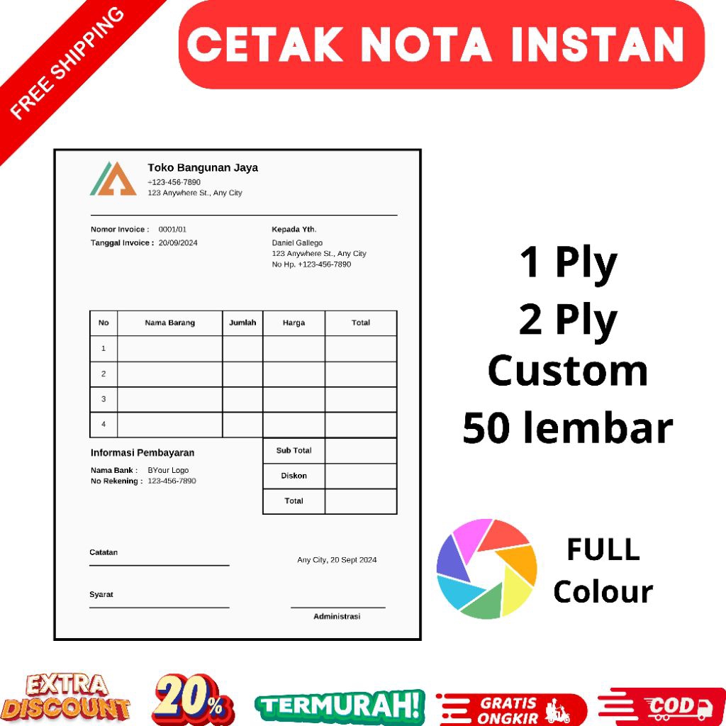 Jual Cetak Nota/Kwitansi/Invoice 10x20cm Free Desain Cetak 1 Hari Jadi ...
