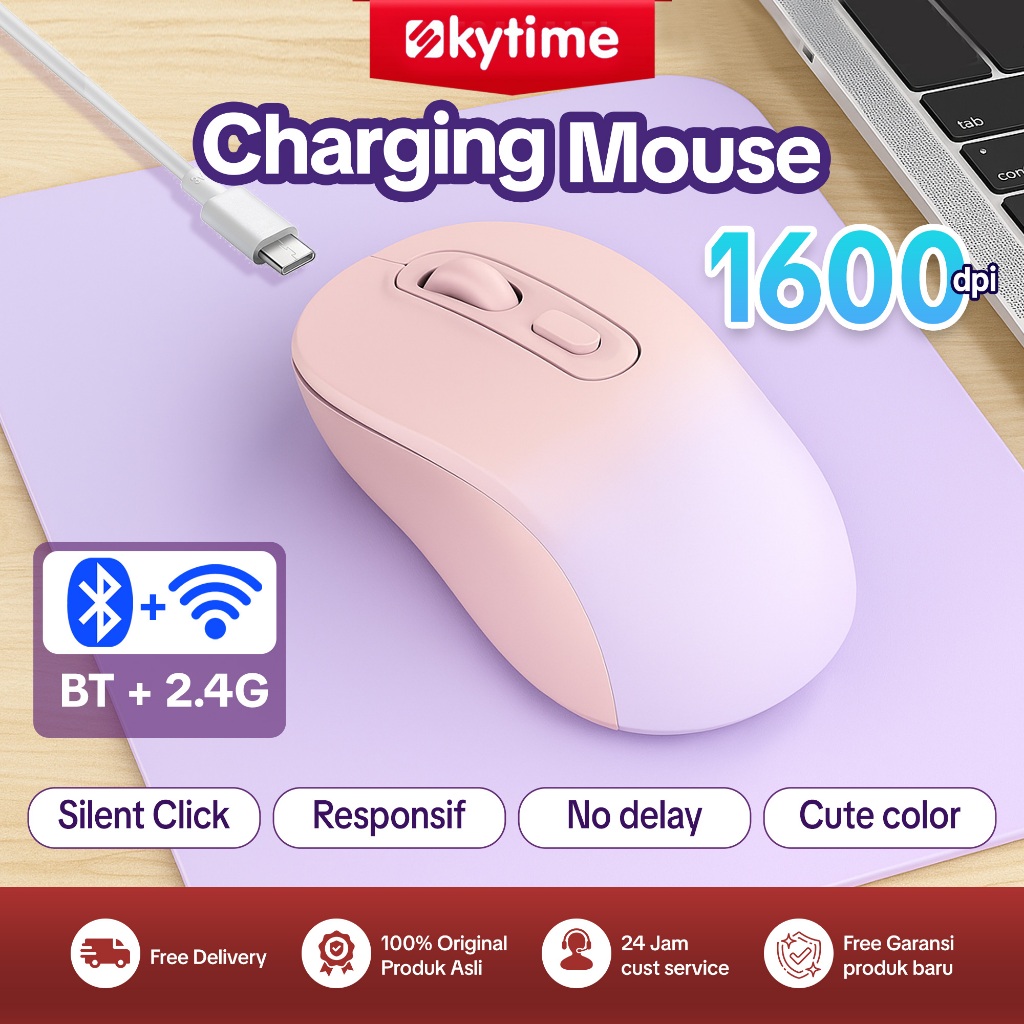 Jual Skytime Rechargeable Mouse 2 Mode Office Mouse Silent Click ...