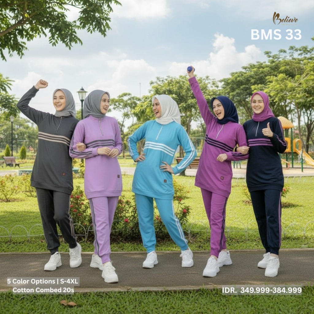 Jual BMS 33 Believe Setelan Kaos Olahraga Katun Combed 20s Wanita ...