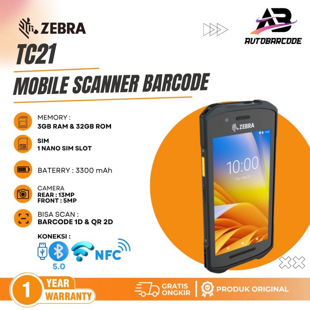 Jual Zebra TC 21 Mobile Barcode Scanner Android TC210K PDT PDA 2D ...