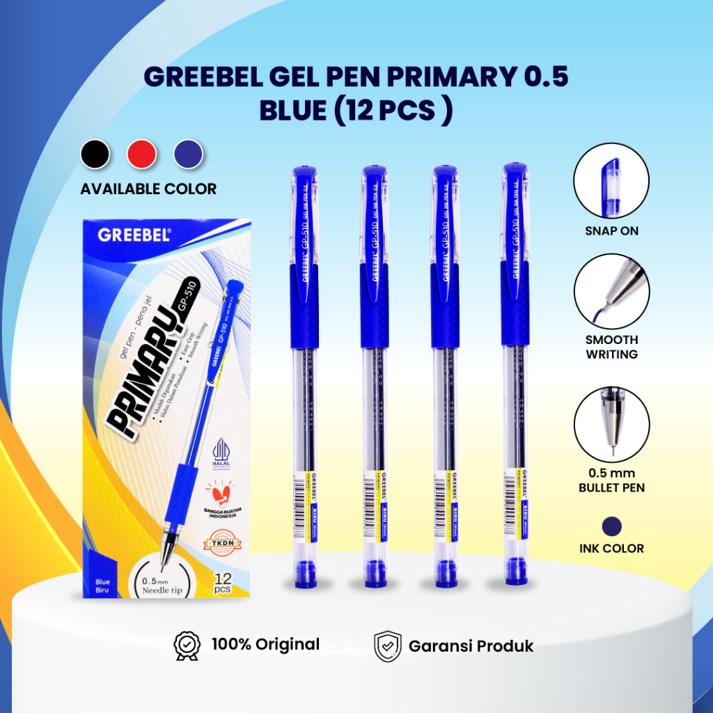 Jual Gel Pen Pulpen Pena Greebel GP-510 Primary 0.5 Biru 1 Pack [ 12 ...