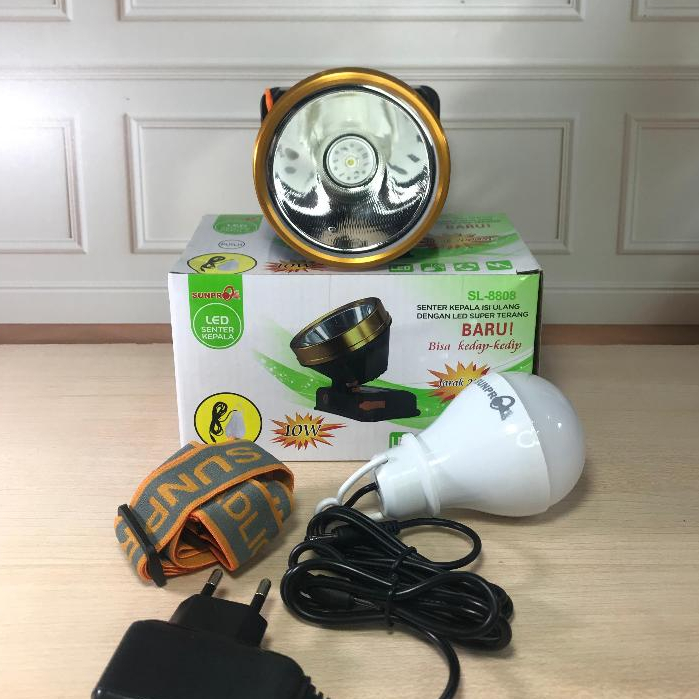 Jual Senter Kepala LED Sunpro SL-8808 Jarak 2000 M Bonus Bola lampu 10 ...