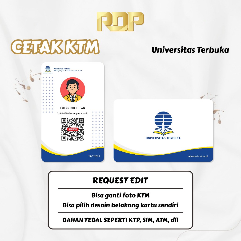 Jual Cetak KTM Universitas Terbuka - ID UT Name Tag 2 Sisi - Percetakan ...