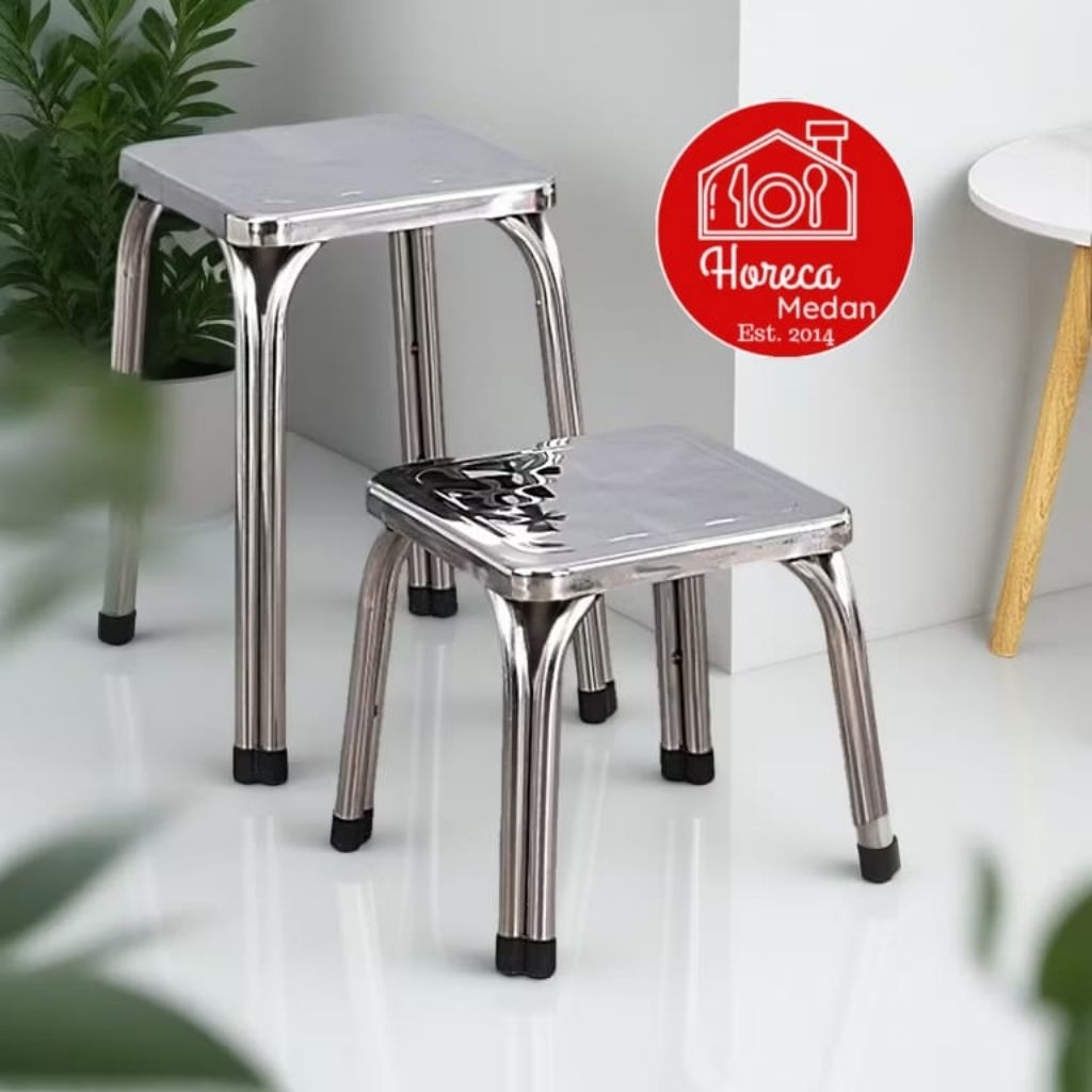 Jual Kursi Bangku Stainless steel Segi / Bulat Tinggi 47 cm / Bangku ...