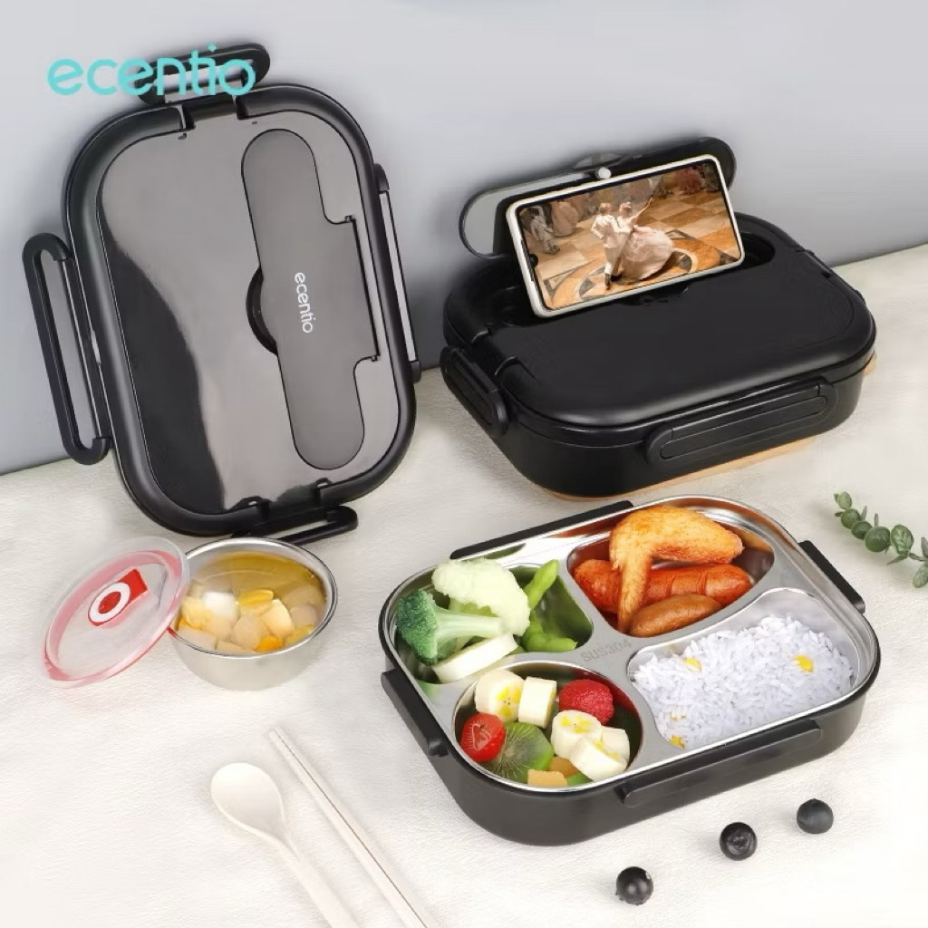 Jual Ecentio lunch box 1000ml stainless 304 sekat 4 dan tempat sup ...