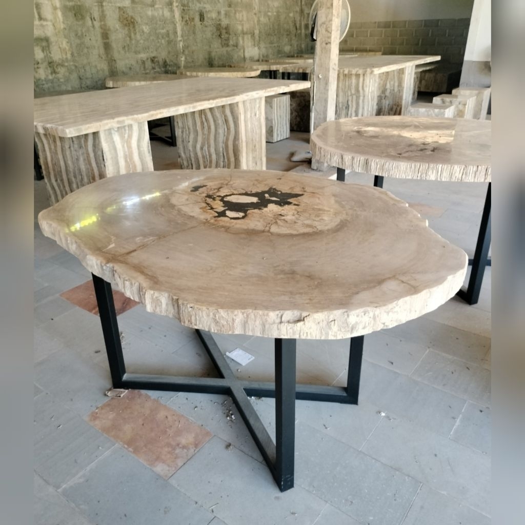 Jual Meja Batu Fosil Kayu Kaki Besi ( bisa custom ) | Shopee Indonesia
