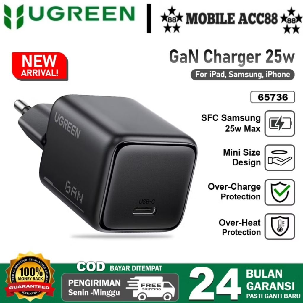 Jual UGREEN Kepala Charger GAN PD Type C Fast Charging 25W For iPad ...