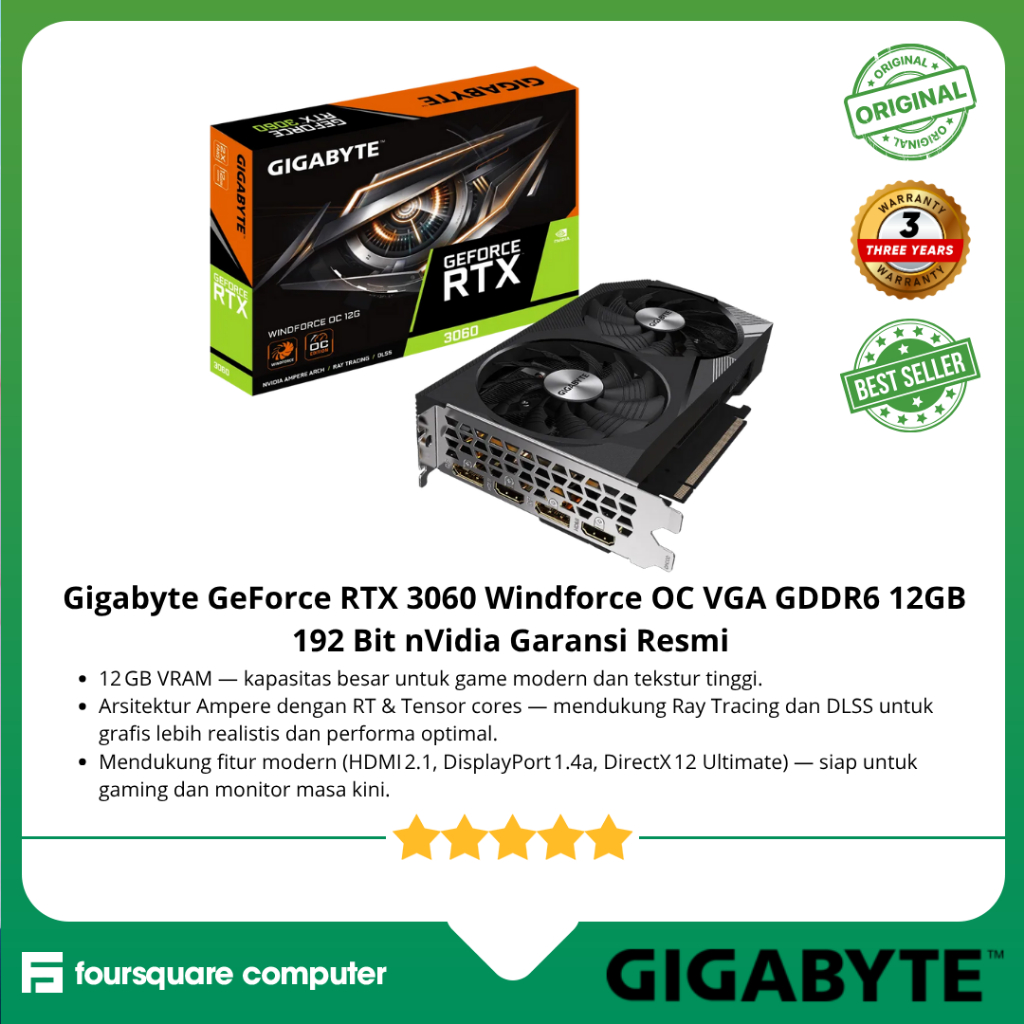 Jual Gigabyte GeForce RTX 3060 Windforce OC VGA GDDR6 12GB 192 Bit ...