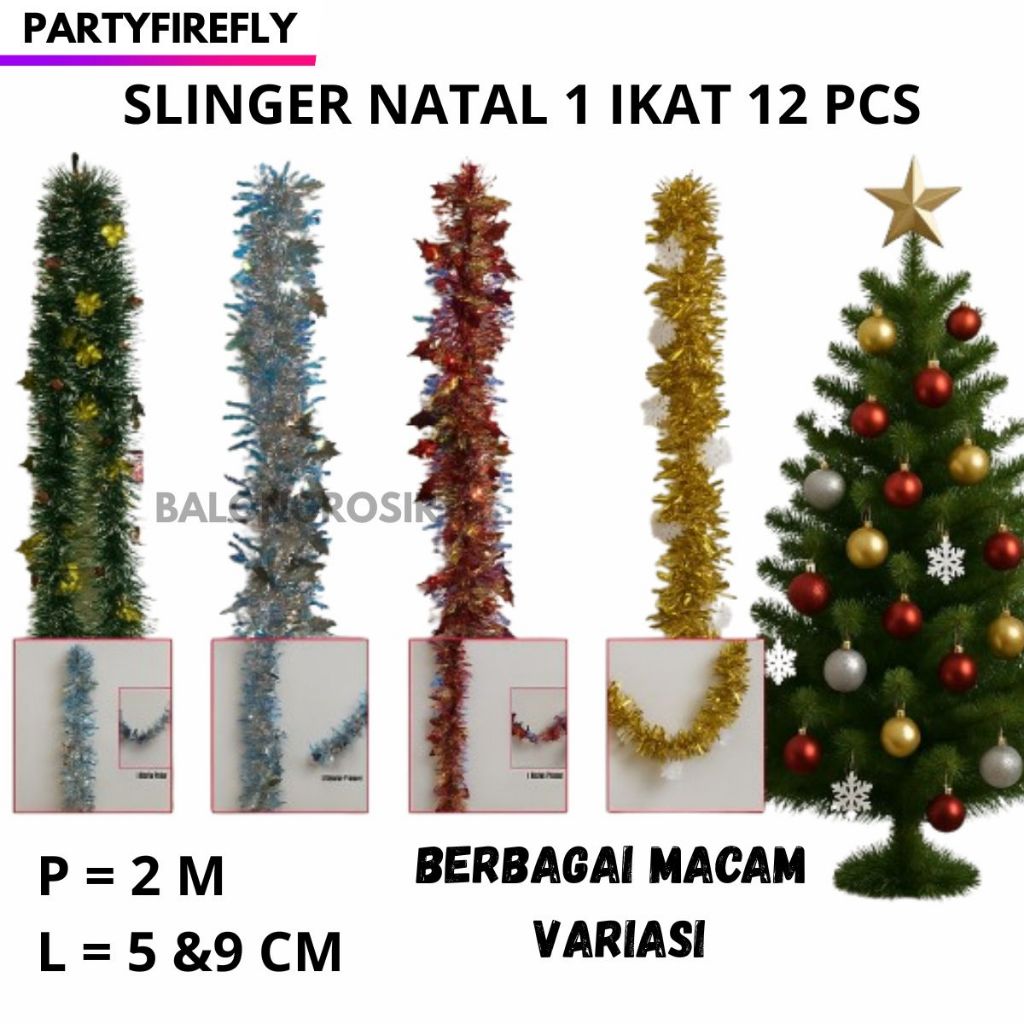 Jual Slinger Natal 2 Meter 9 CM Premium Tebal Garland Tinsel Hijau ...