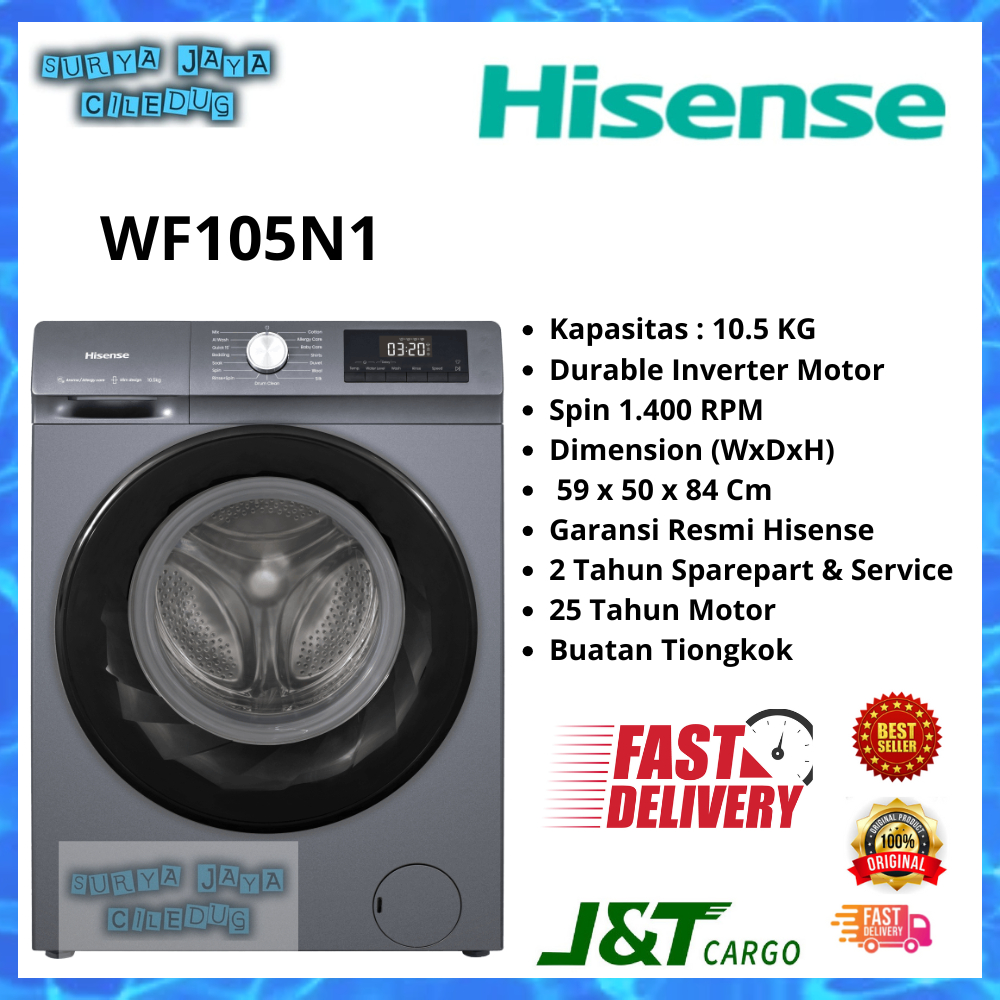 Jual HISENSE FRONT LOADING WF105N1 10.5KG DURABLE INVERTER | Shopee ...