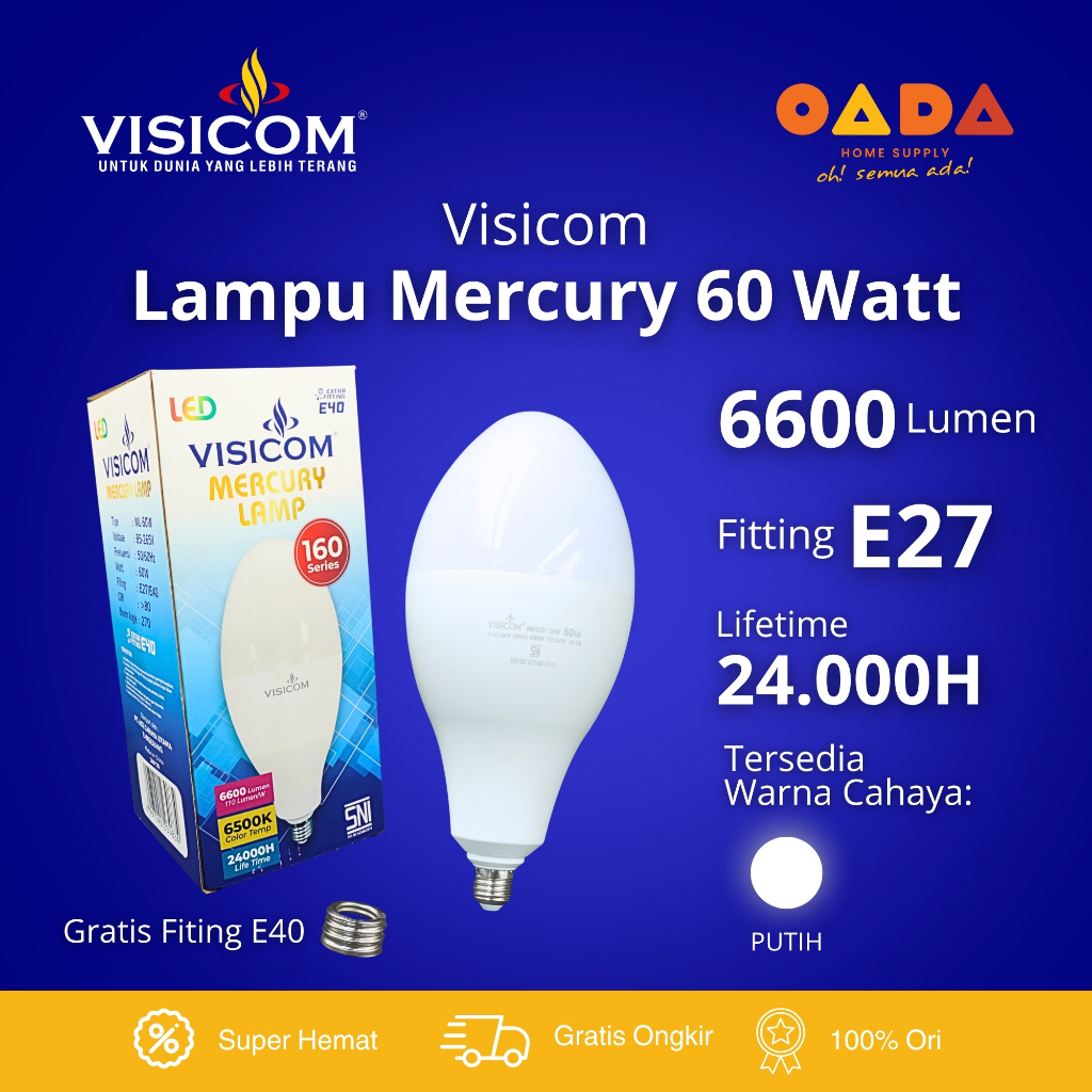 Jual VISICOM Lampu Mercury 60W Cahaya Putih LED Jumbo Extra Fitting E40 ORI | Shopee Indonesia