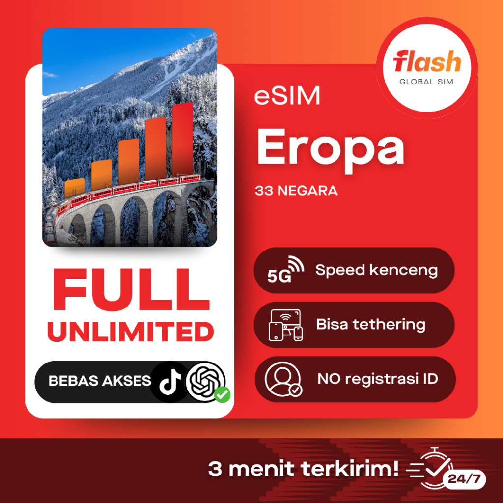 Jual Flash Global eSIM Europe 33 Negara Full Unlimited (eSIM Eropa ...