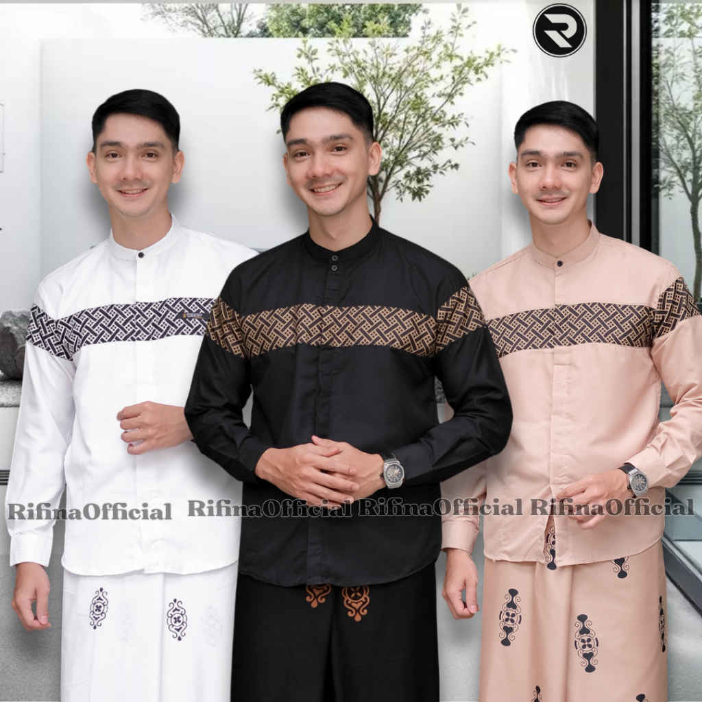 Jual Rifina Baju Koko Pria Muslim Lengan Panjang Motif Kobata Katun ...