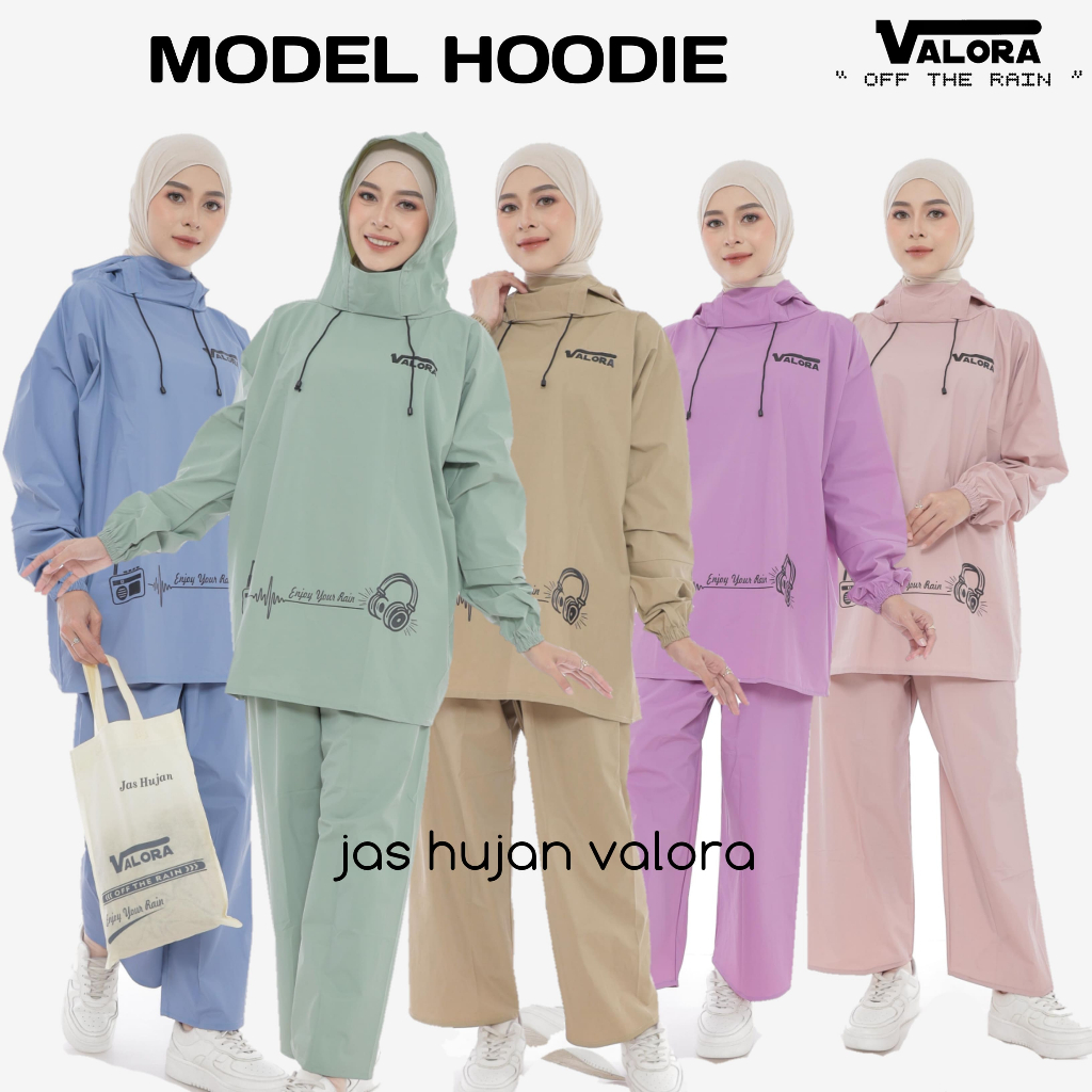 Jual VALORA Jas Hujan HOODIE Setelan Pria Wanita Bahan Tebal Kuat ...