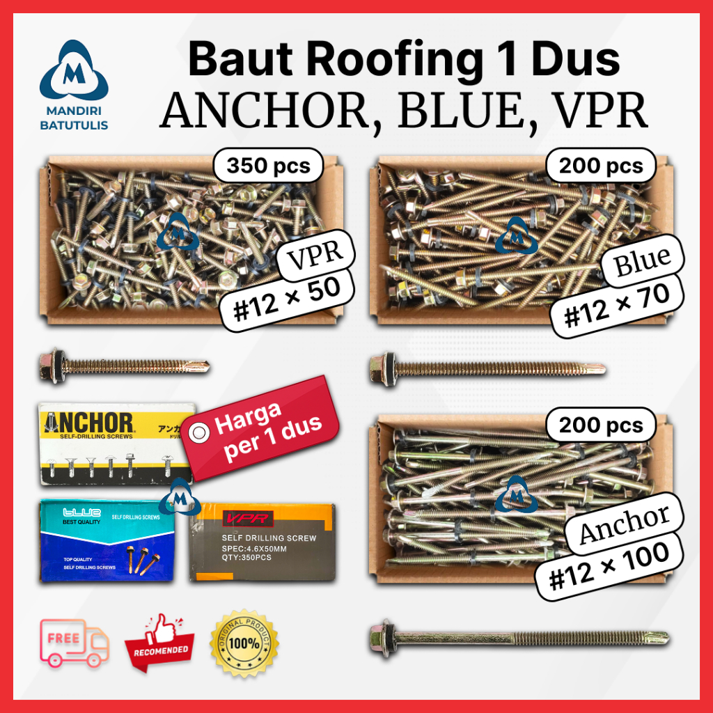 Jual Baut Roofing Self Drilling Screw 12x50 12x70 12x100 1DUS Sekrup ...
