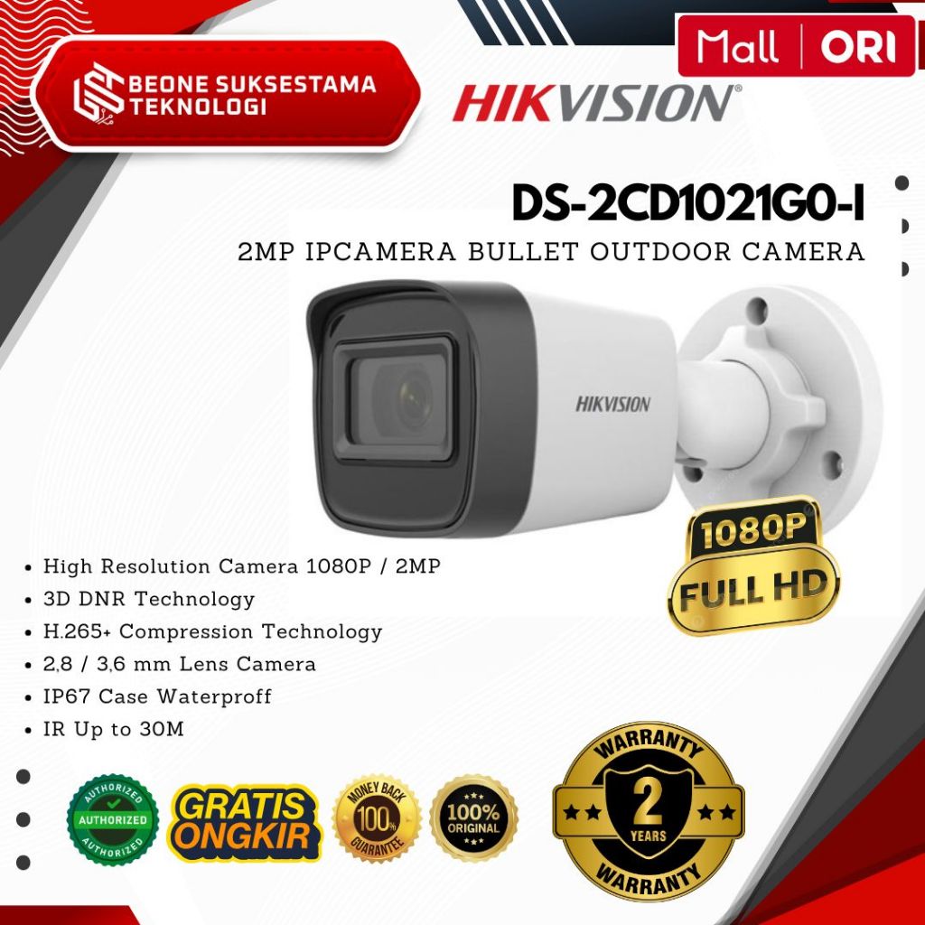 Jual HIKVISION DS-2CD1021G0-I 2 MP Fixed Bullet Network Camera | Shopee Indonesia