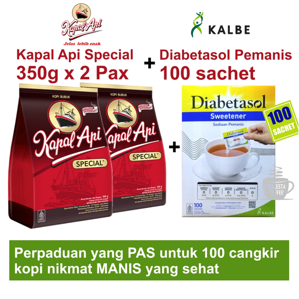 Jual Paket Kopi Kapal Api Spc 350g ( 2pax ) + Diabetasol Sweetener Nol ...