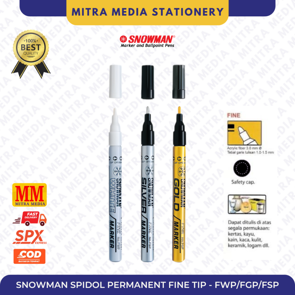 Jual Spidol Snowman Kecil Warna Putih(FWP-12),Gold(FGP-12),Dan Silver ...