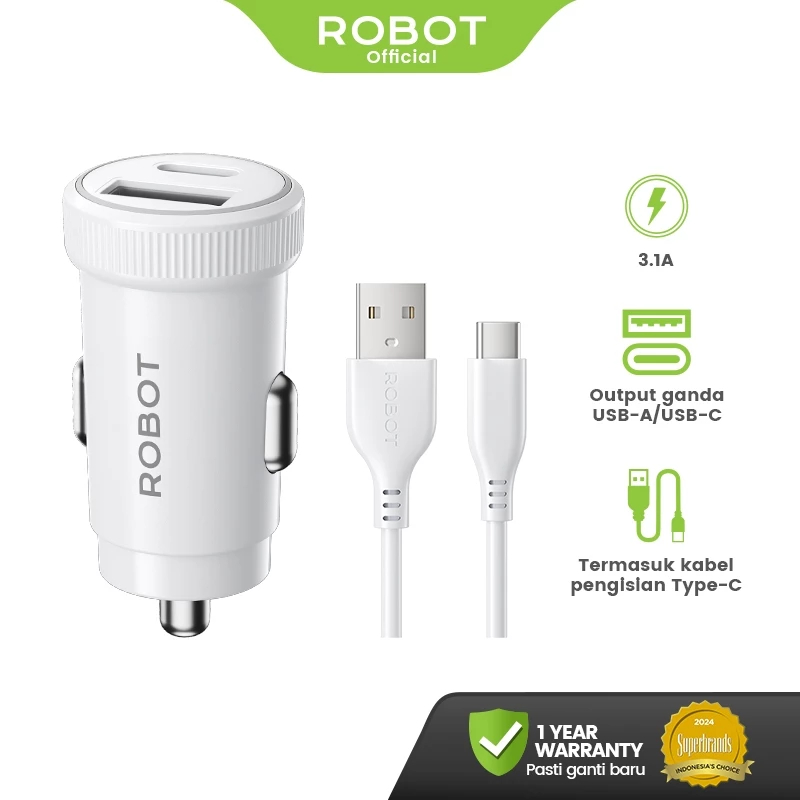 Jual ROBOT RT-C13 Car Charger Dual Port 3.1A USB-A + USB-C + Kabel Type ...