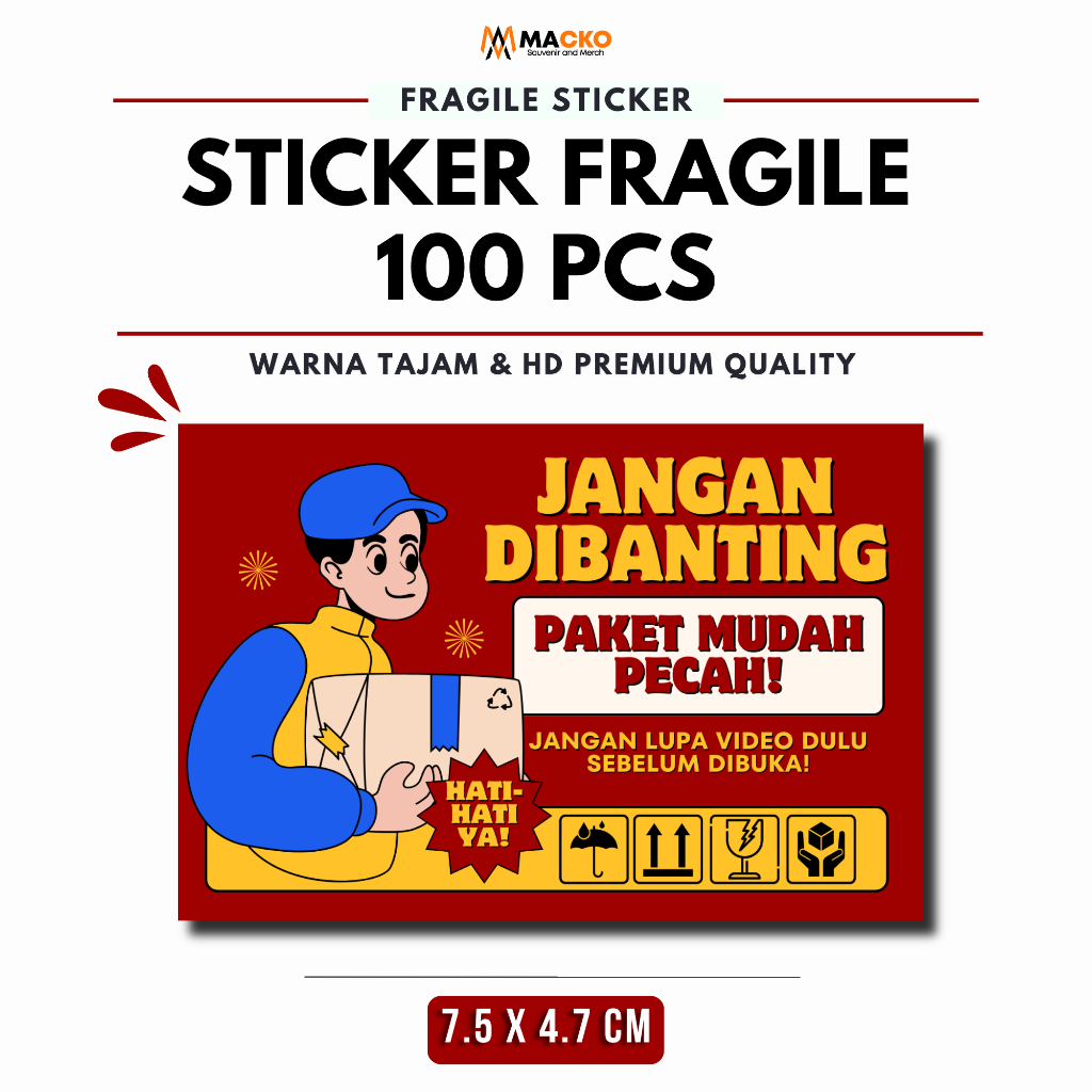 Jual Sticker Fragile Lucu 100 Pcs Warna Tajam dan Premium Dengan Bahan ...